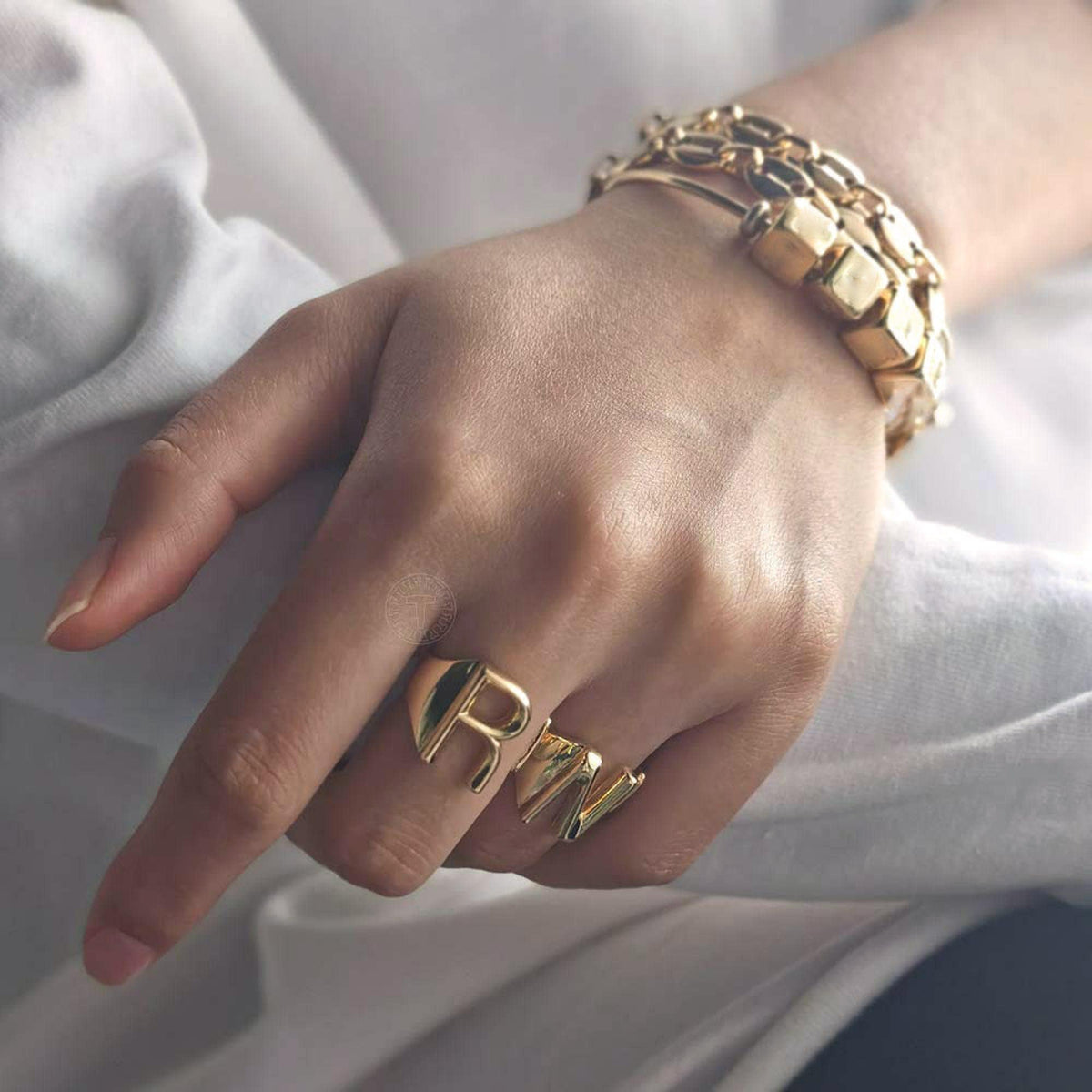 Chunky gold initial ring store