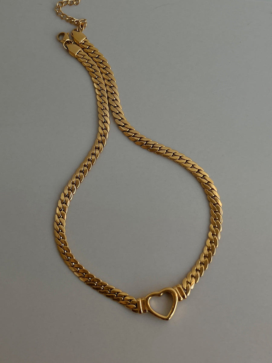 Lydia Curb Chain Heart Necklace 18K Gold/Silver – Oblession